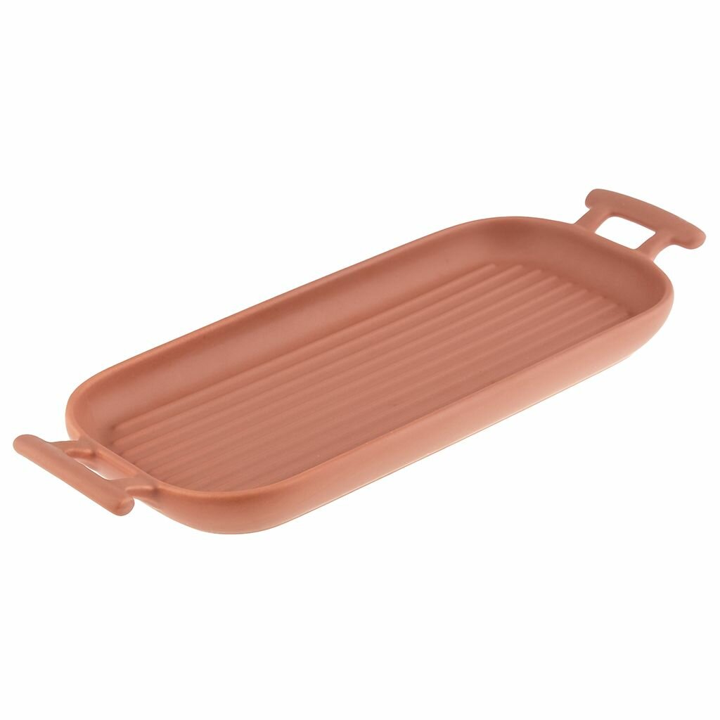 Форма для запекания керамическая "Модерн" 360мл, 26,5х10,8х2,5см, гриль, прямоугольная, 2 ручки, общая длина 32см, терракотовый, в коробке