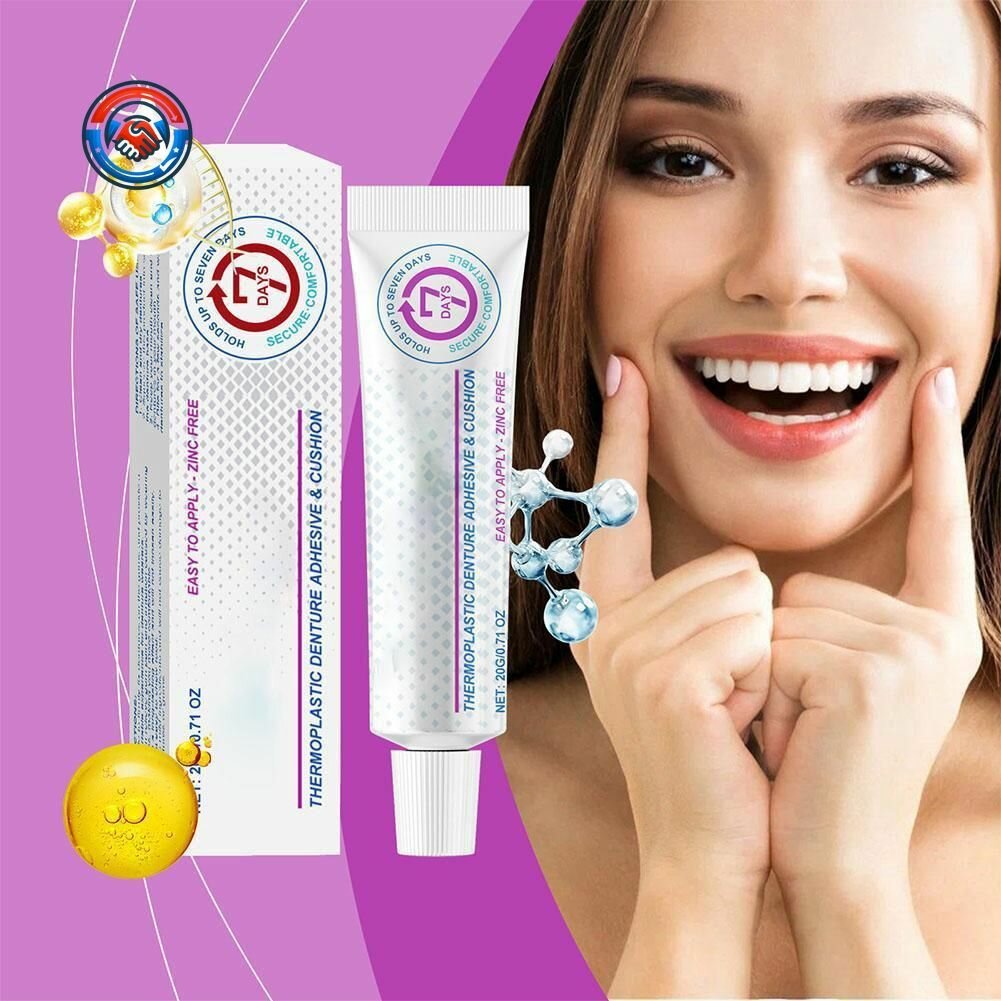 Клей для зубных протезов 20 г, надёжная фиксация на весь день, безопасный силиконовый состав, удобное нанесение, экономичный расход