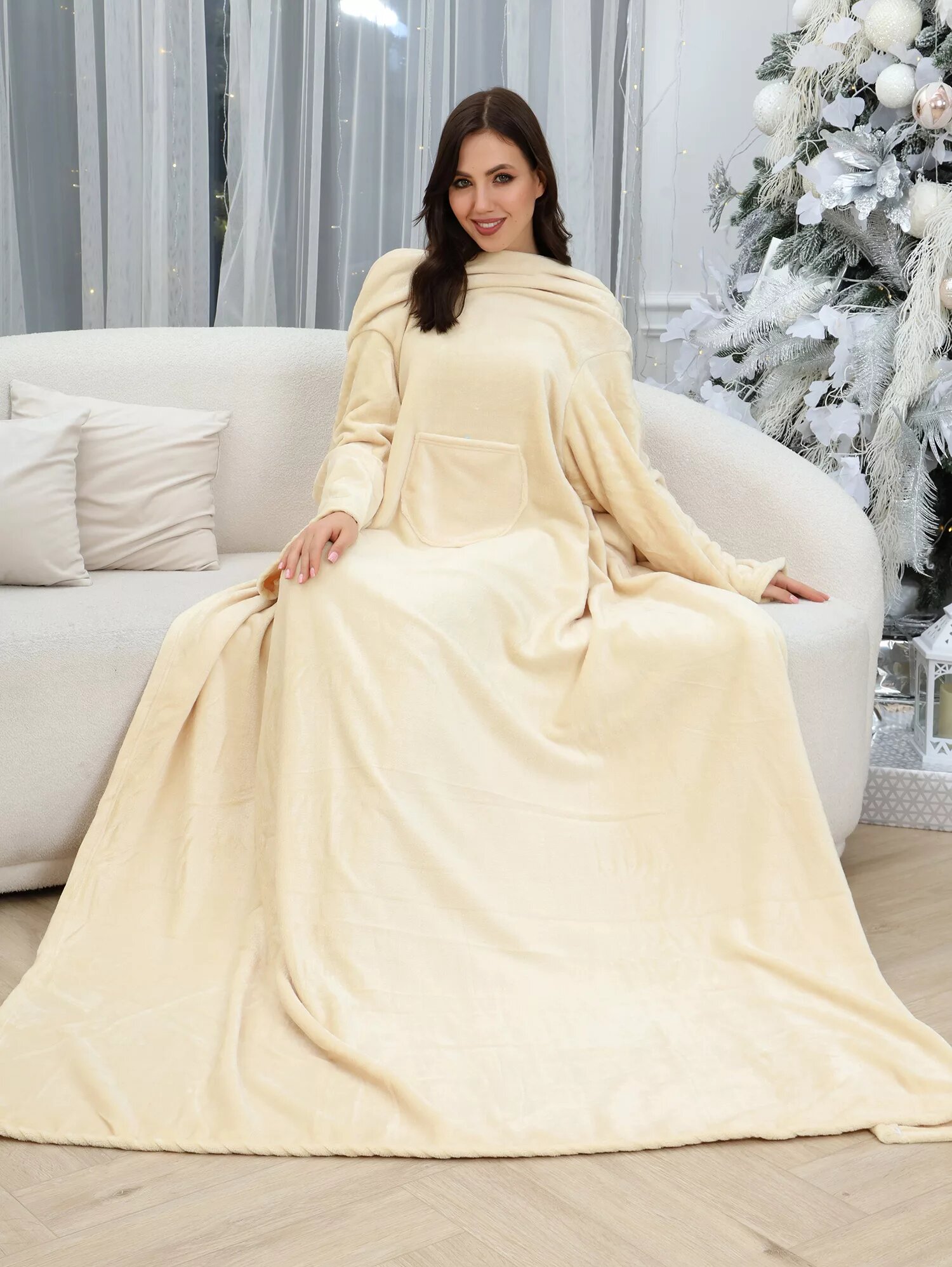 Плед с рукавами из экстрасофта светло-желтый Elin (светло-желтый), 150x200