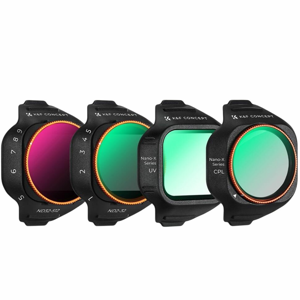 Комплект светофильтров K&F Concept UV, CPL, ND2-32, ND32-512 для DJI Mini 5 Pro (4шт)