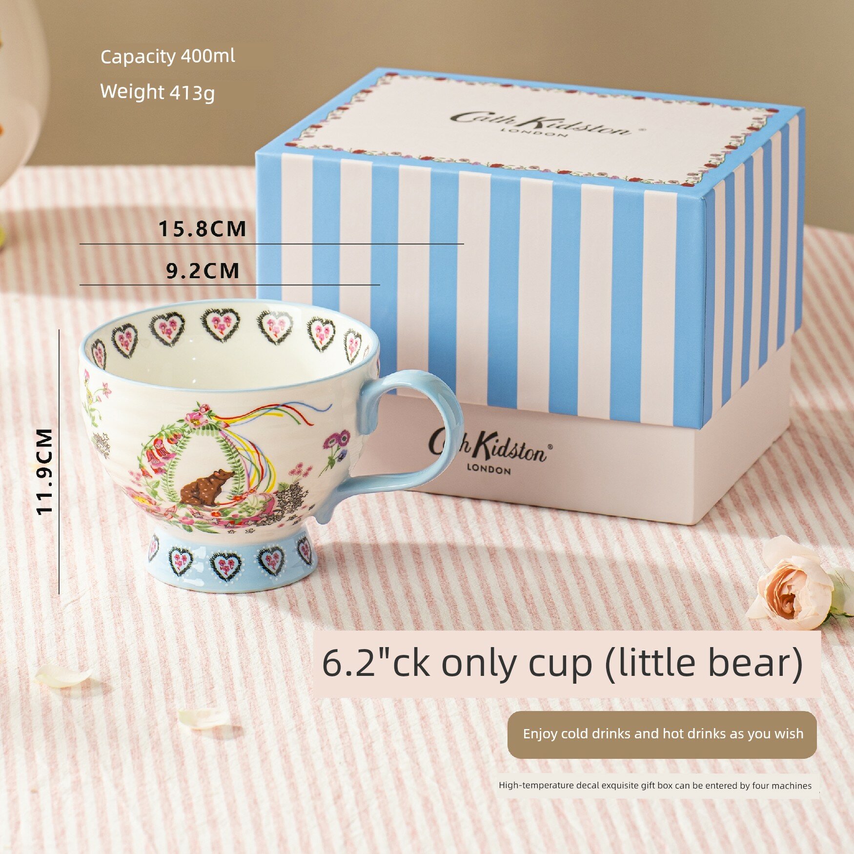 Керамическая кружка Cath Kidston с медвежьим принтом, большого объема с ложкой для кофе, милый подарочный предмет