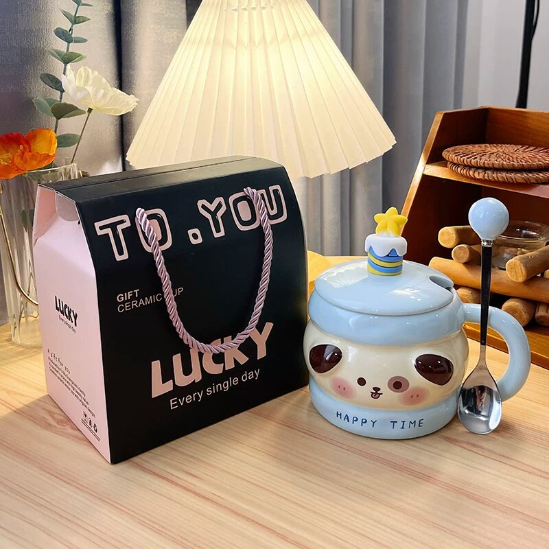 Керамическая кружка с крышкой и ложкой в подарочной коробке Lucky, дизайн собаки для дня рождения, идеальный подарок