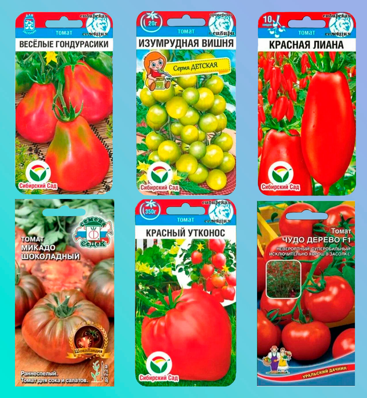 Набор семян Томатов для салатов и консервации, высокорослых ( индетерминантных ) / 6 пачек