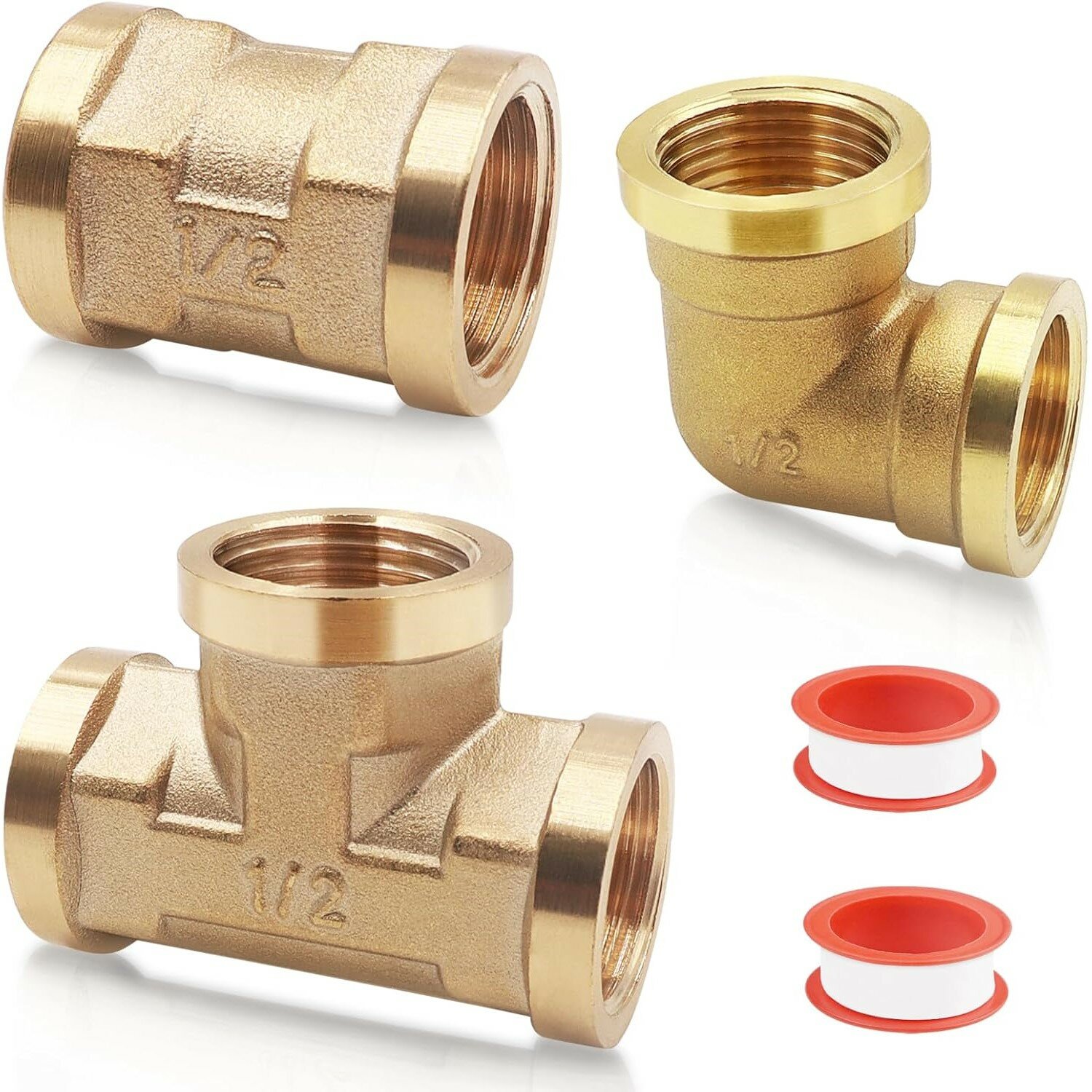 Латунное колено из 3шт с внутренней резьбой 1/2 дюйма, соединитель трубы под углом 90 градусов с 2 водяными лентами
