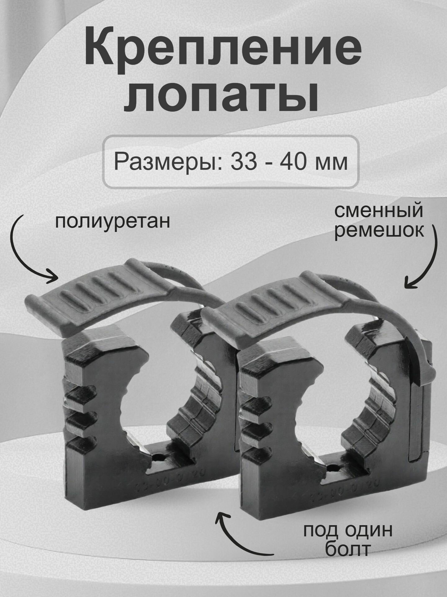 Крепление лопаты 33 - 40 мм, полиуретан, комплект 2 шт, под один болт