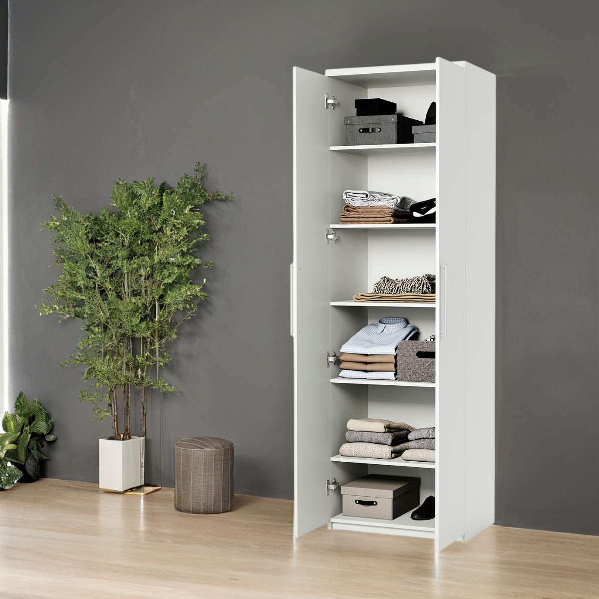 Шкаф с полками Ритм МП-21 распашной двухдверный 70х45х220 см Белый текстурный