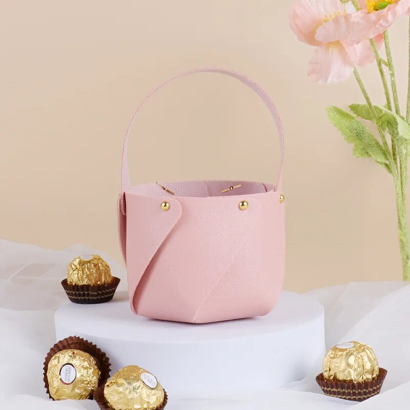 Набор из 10 мини-кожаных подарочных пакетов с ручкой pink