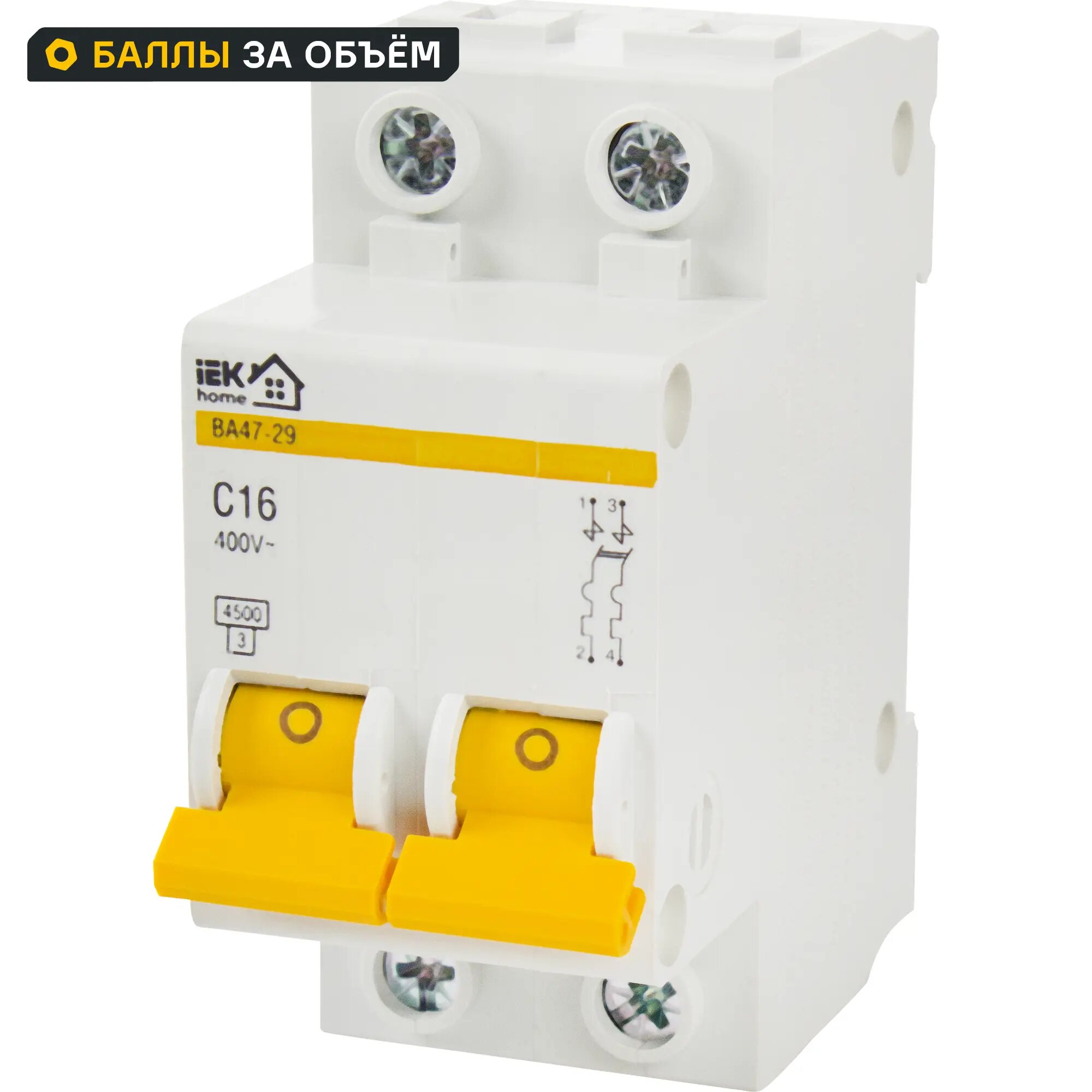 Автоматический выключатель IEK Home ВА47-29 2P N C16 А 4.5 кА