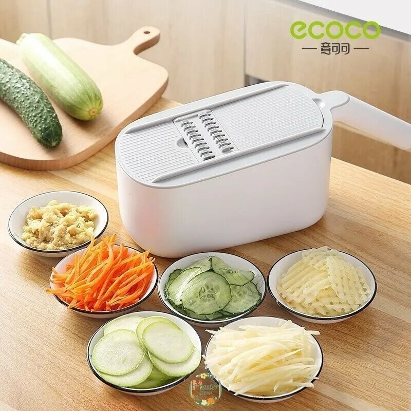Ручная многофункциональная кухонная овощерезка с контейнером и 6-ю насадками, Измельчитель для нарезки овощей и фруктов, мультирезка, терка, шинковка ECOCO