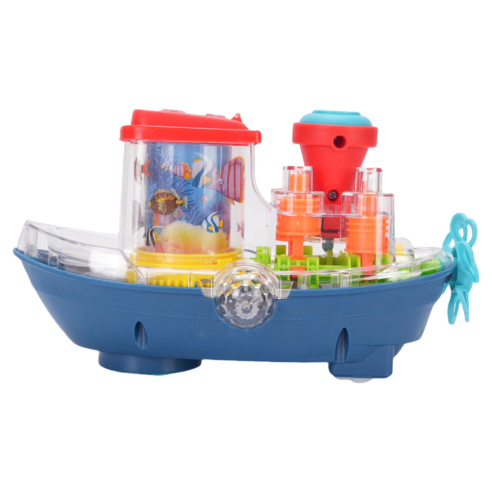 Детский электрический игрушечный корабль с шестернями, универсальный, прозрачный, с разноцветной подсветкой и музыкой.