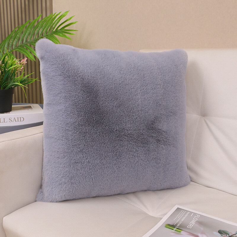 Подушка из кроличьего меха, квадратная подушка, декор для гостиной, мягкая подушка для дивана, подушка для окна, мягкий декор, подушка для спинки кровати, съемная и стираемая