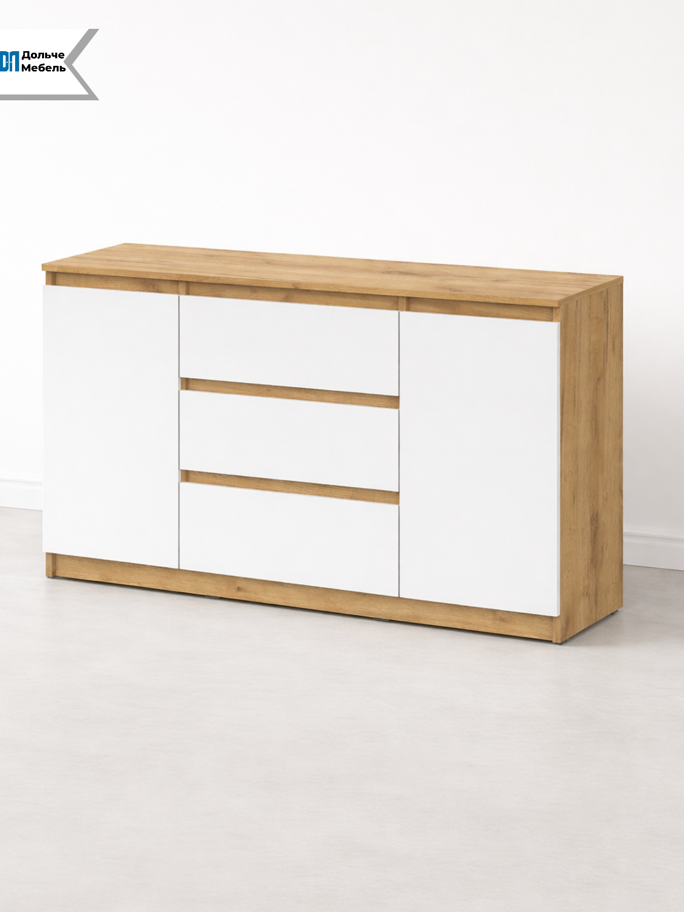 Комод для одежды Арника Денвер 120 см комбинированный с ящиками и дверьми цвет дуб золотой, белый