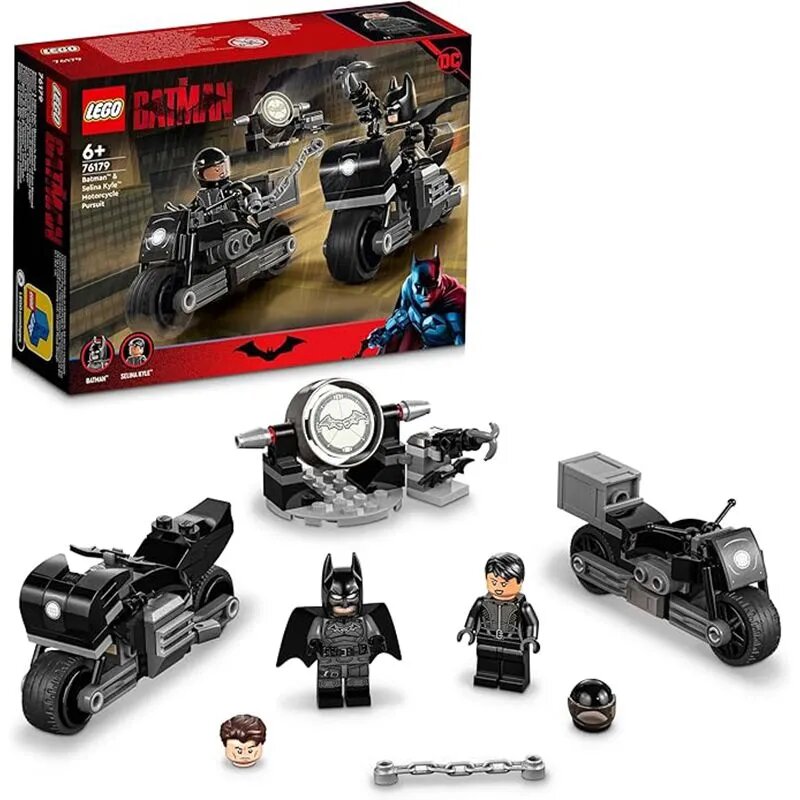 LEGO 76179 DC Batman & Selina Kyle Motorcycle Pursuit / Детский набор строительных блоков Супергерой, 2 крутых мотоцикла и 2 мини-персонажа, а также дротик для биты и игрушечное ружье, лего Бэтмен