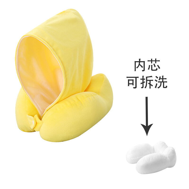 ✅Подушка U-образная с капюшоном, подушка для шеи, подушка U-образная, поддержка шеи, для путешествий, офиса, сна, блокирующая свет, подушка для самолета, защита шеи