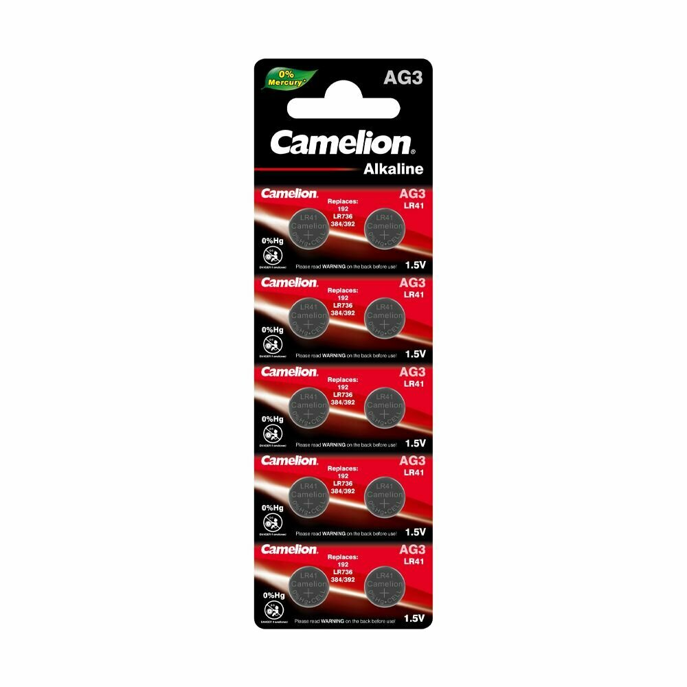 Дисковая батарейка 10 шт. AG3/LR41/392/192 - Camelion AG3-BP10(0%Hg) AG3 392