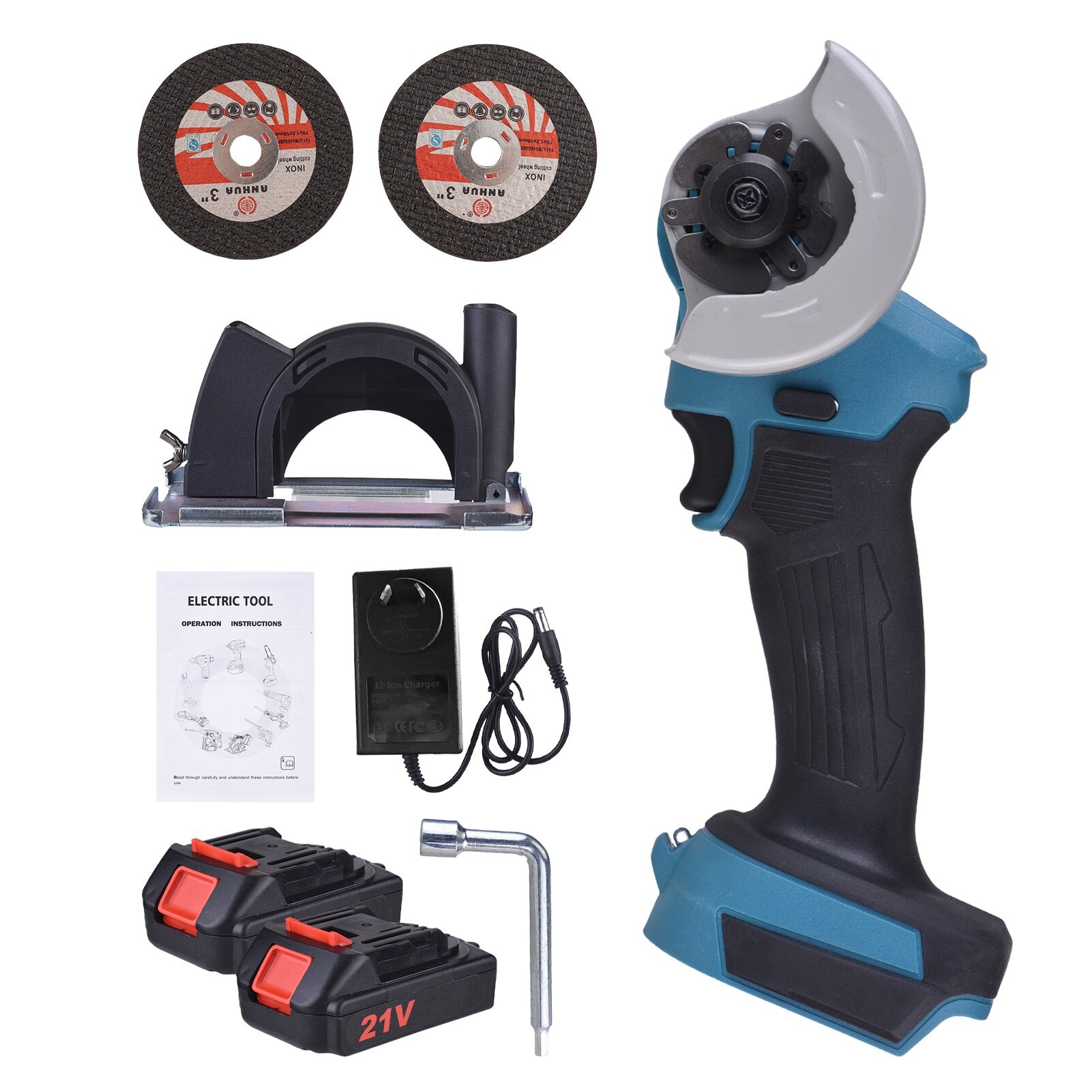 Аккумуляторная циркулярная пила, ручная угловая шлифовальная машина с нескользящей ручкой, перезаряжаемый отрезной инструмент для резки металла, дерева, плитки и мрамора, 3-дюймовая пила для работы одной рукой, 2 батареи (вилка AU)