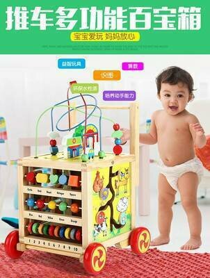 Деревянный детский ходунок, толкающая машинка для младенцев, многофункциональный ходунок с регулируемой скоростью, деревянная развивающая игрушка-машинка