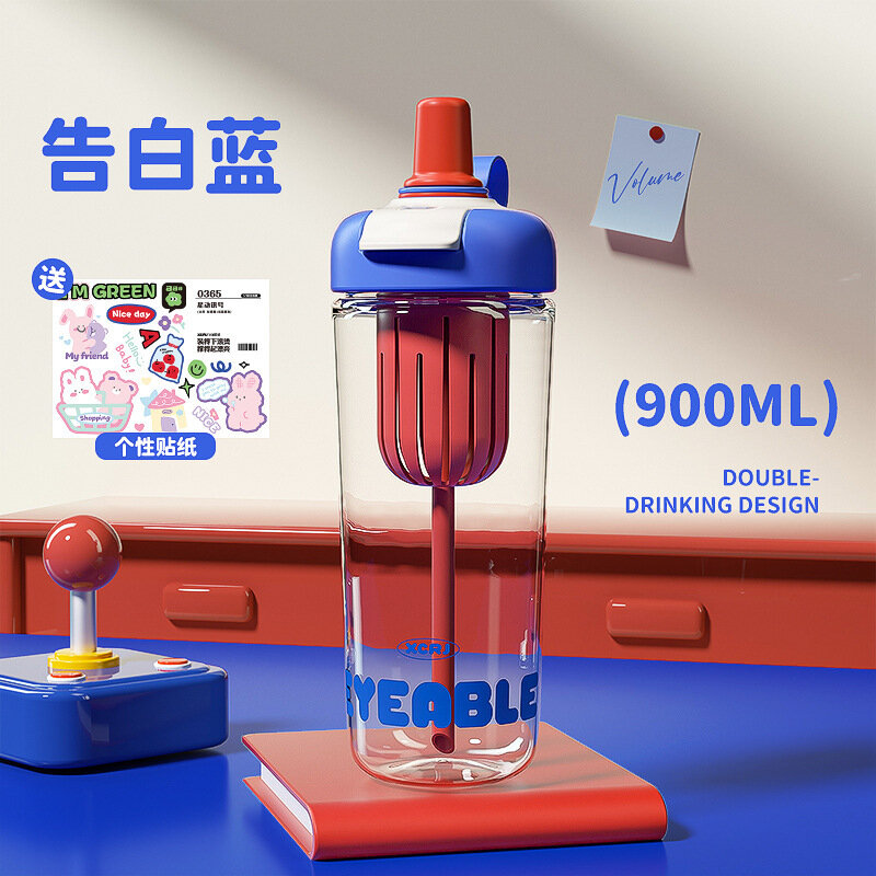 Дневник Xiaocha Высококачественная кружка для воды Портативная чашка для заваривания чая с разделением воды Студенческая кружка с трубочкой для прямого питья Большая пластиковая кружка