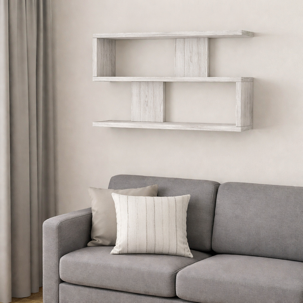 Полка настенная Бетон Пайн Светлый навесная для гостиной, спальни, офиса и детской 60x47x15