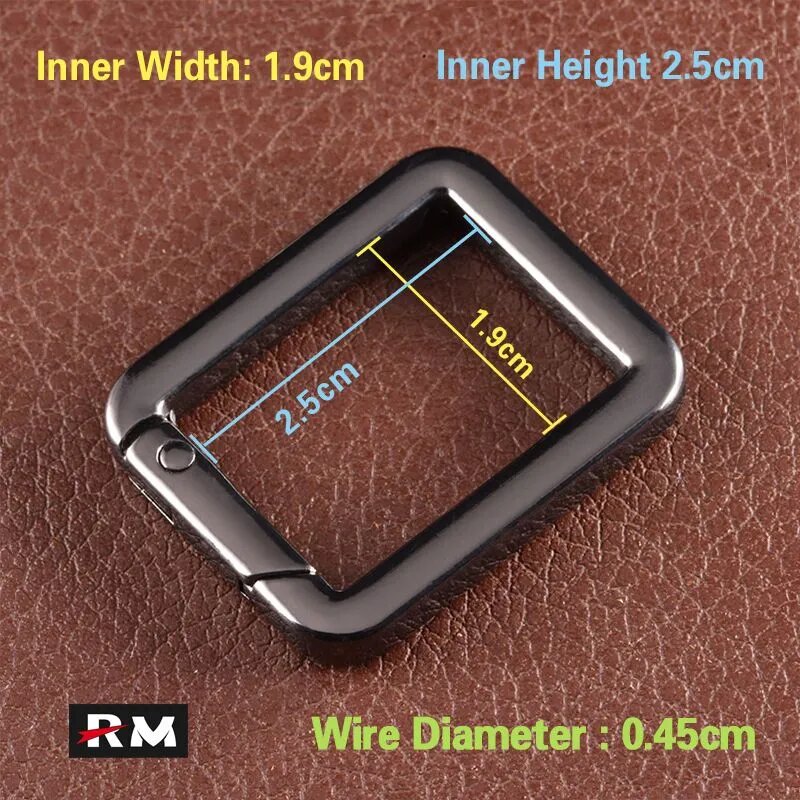 Плоский карабин для сумки, Квадратная пружинная пряжка для лямок сумки, Наложение швов не требуется, открывается нажатием, Внутренний диаметр 2,5 см, черный, 2 шт