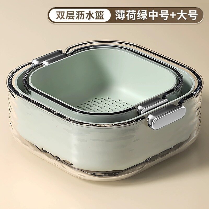 Корзина для слива воды из раковины, кухонная, для гостиной, домашняя, поднос для мытья фруктов, простая двухслойная пластиковая корзина для мытья овощей