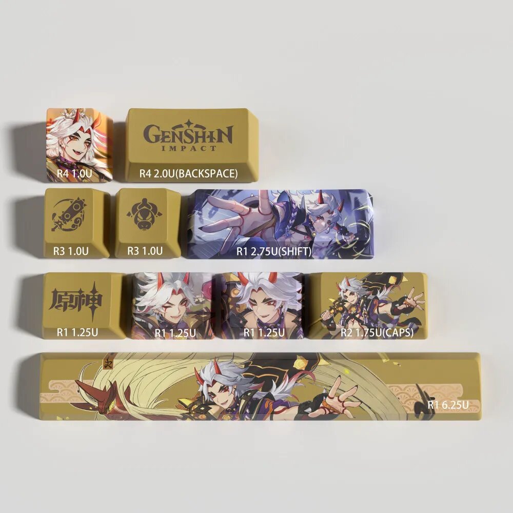 Комплект кейкапов для темы Genshin Impact / PBT Keycaps 10 Клавиш / Кейкапы для механической клавиатуры