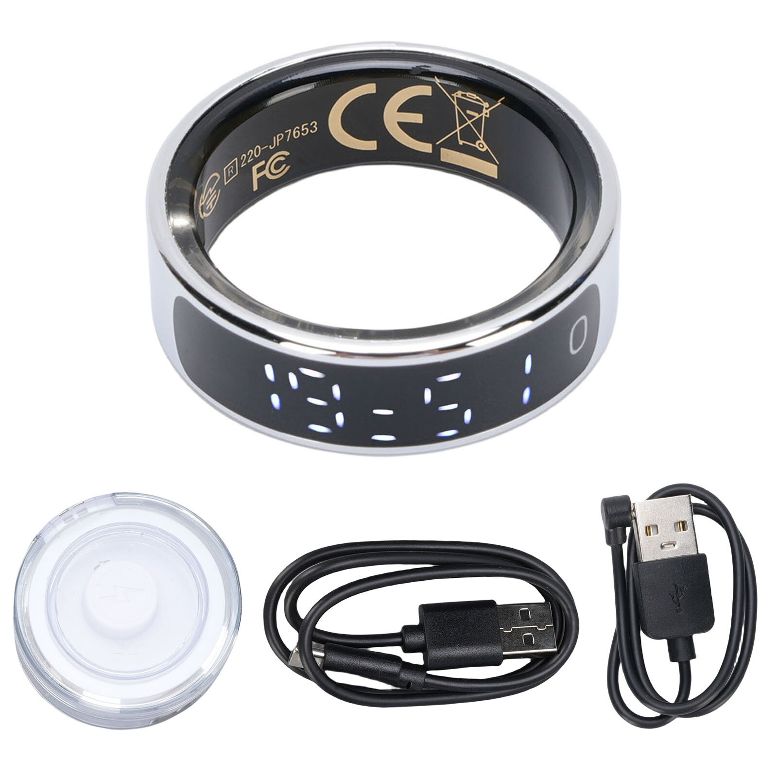 Фитнес-трекер Smart Ring для мужчин и женщин, сенсорный экран, водонепроницаемость 5ATM, запись тренировок, подсчет шагов, зарядное устройство, серебристый цвет, размер 8 (внутренний диаметр 18,2 мм, диаметр 57 мм).