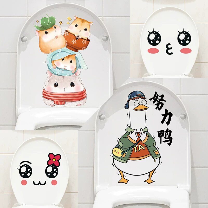 Водонепроницаемые наклейки для туалета для ванной комнаты, съемные милые мультяшные аниме, украшение для ванной