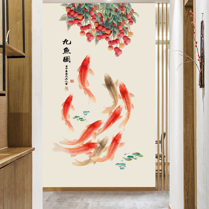 ML9109 Девять рыбок, изображение личи, самоклеящаяся наклейка на стену, гостиная, спальня, ТВ, диван, фон, украшение на