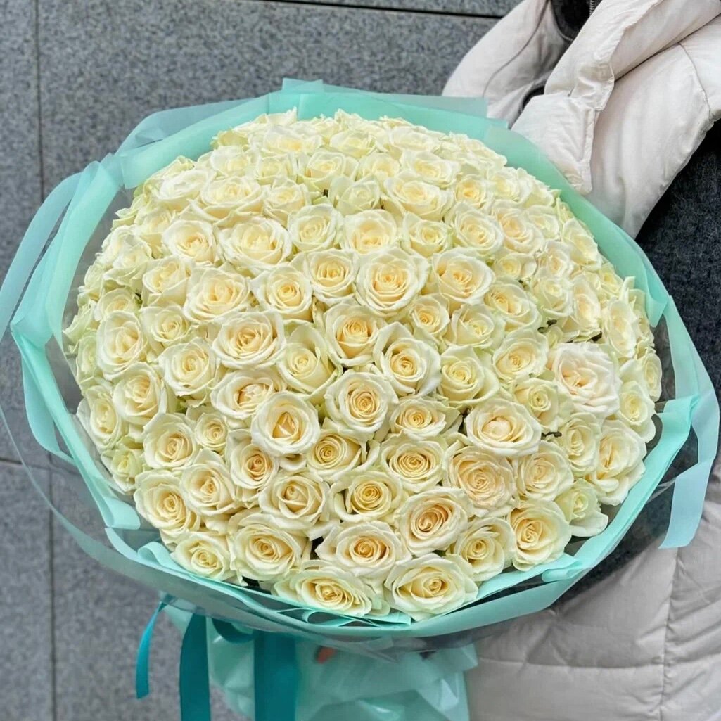 Букет из белых роз 101 шт, красивый букет цветов, шикарный, премиум цветы, премиум букет