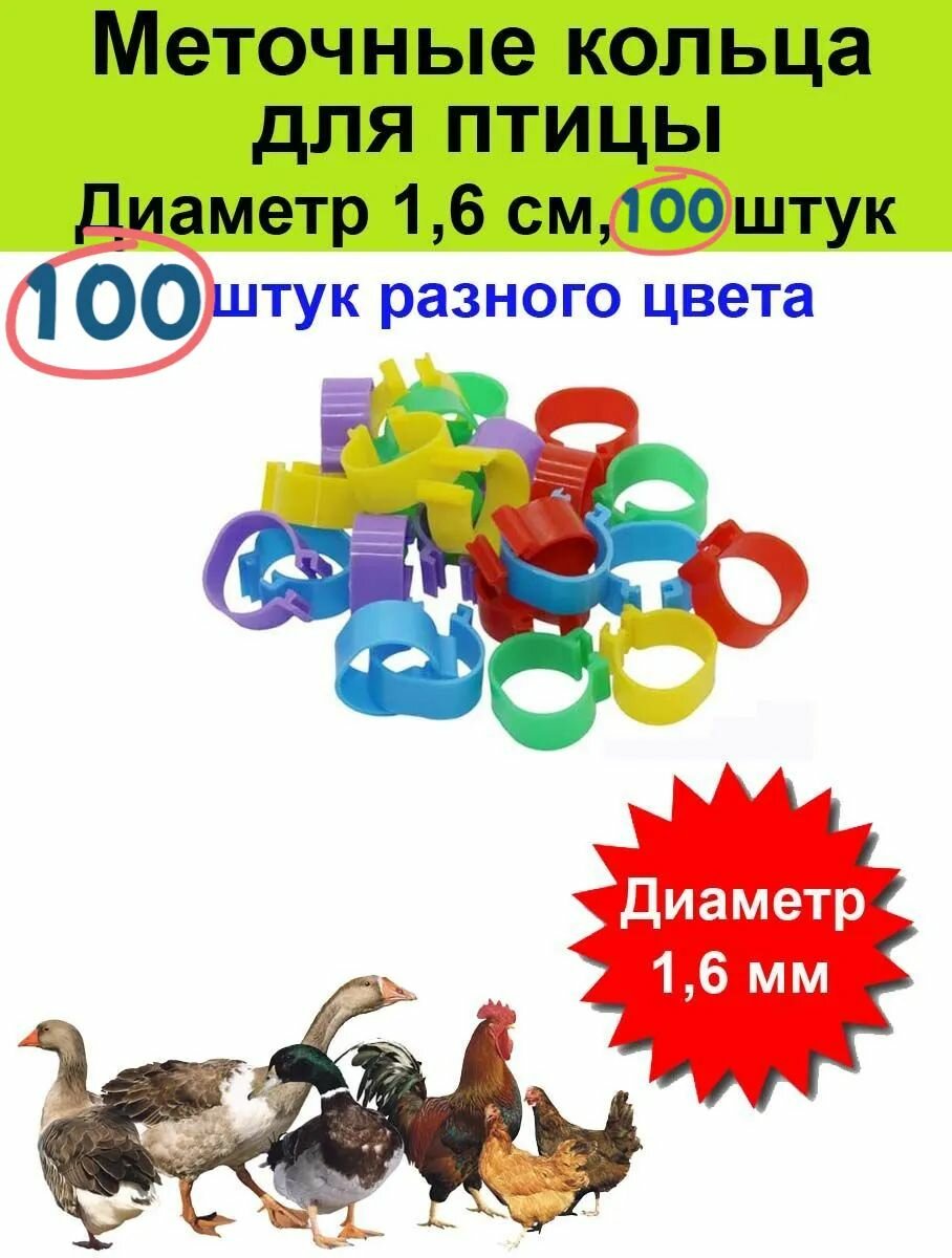 Меточные кольца для птиц, кур, уток 16 мм 100 штук разные