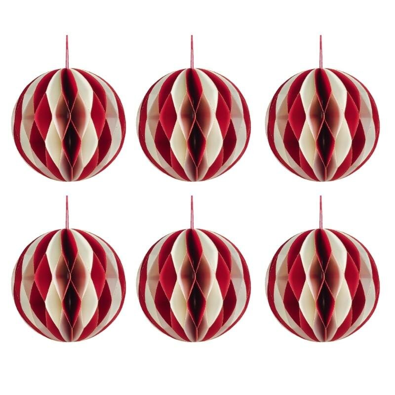Цветные гофрированные украшения для елки, 6 шт, красный с белым