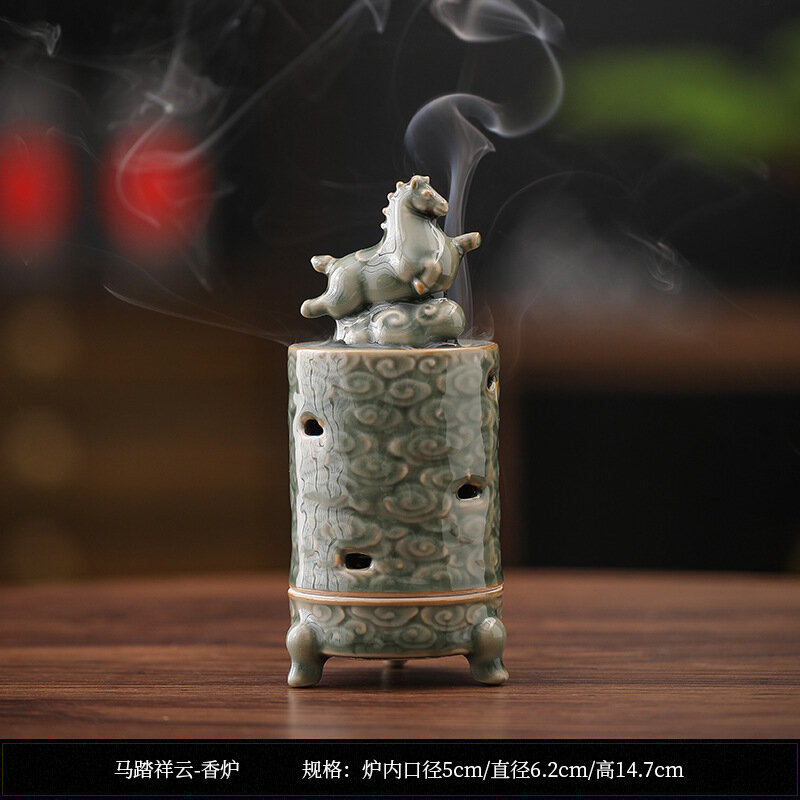Керамическая лошадь, наступающая на облака, ароматическая горелка, украшение для дома, внутренняя ароматическая горелка в стиле дзен, декор для чайной церемонии на столе