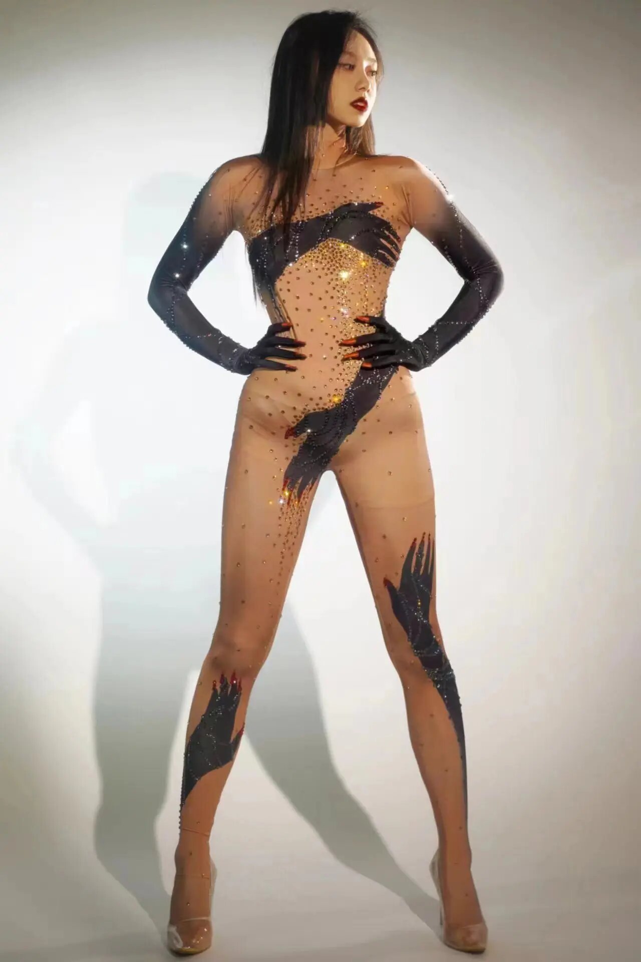 Женский блестящий комбинезон из вискозы B171 Черный, XL, 3