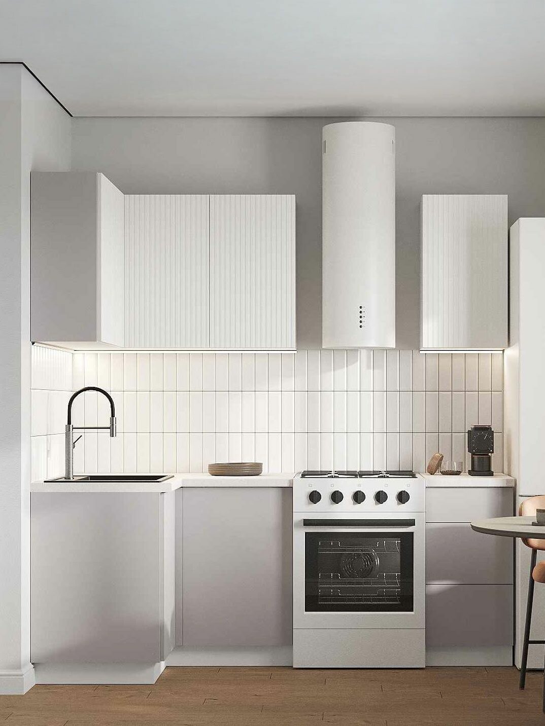 Кухонный гарнитур угловой Комби 2.1х1 м, мебель для дома и кухни, Белый / Бланж / Нео