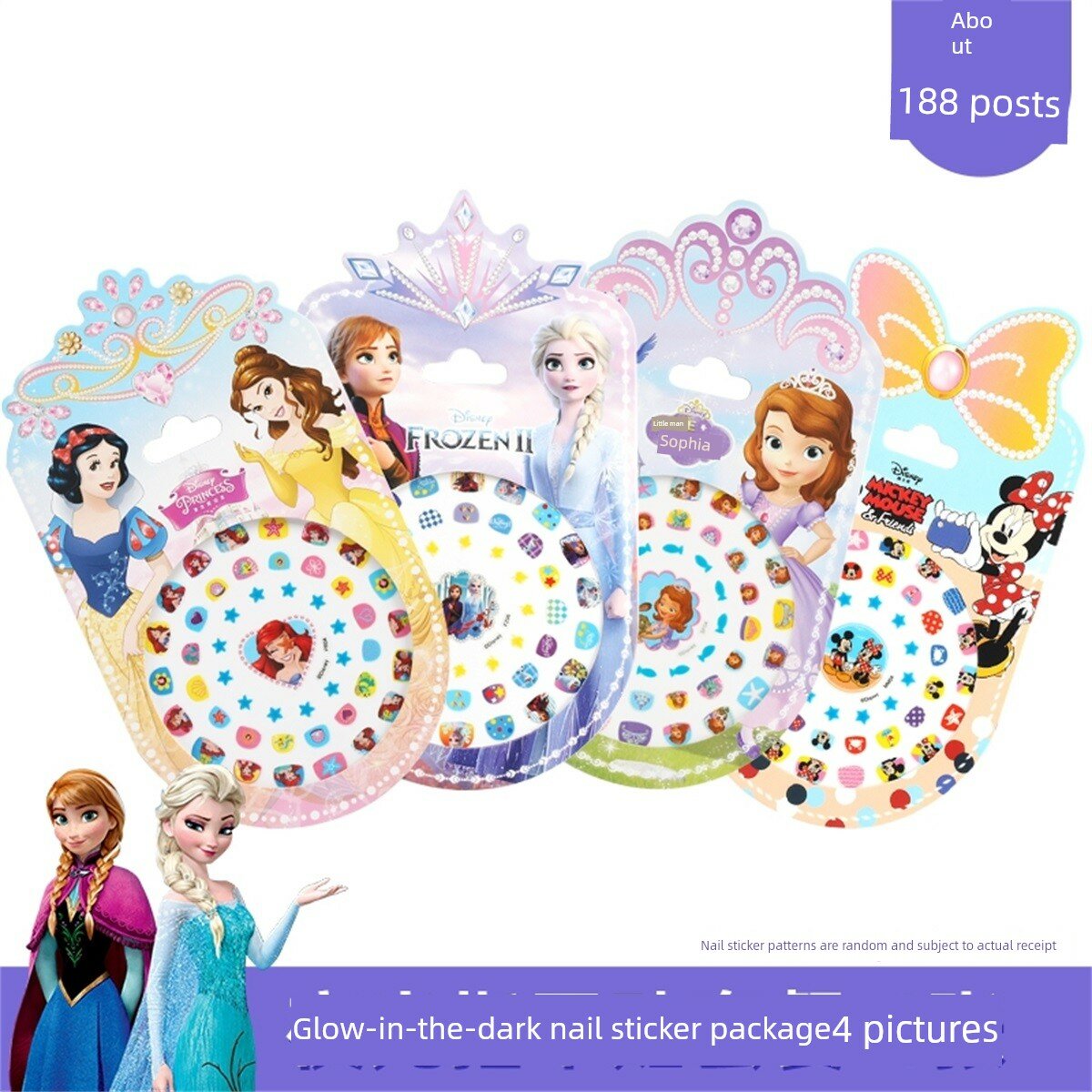 Детские наклейки для ногтей Disney, 5D, с рельефным рисунком, нетоксичные и без запаха, наклейки для украшения ногтей