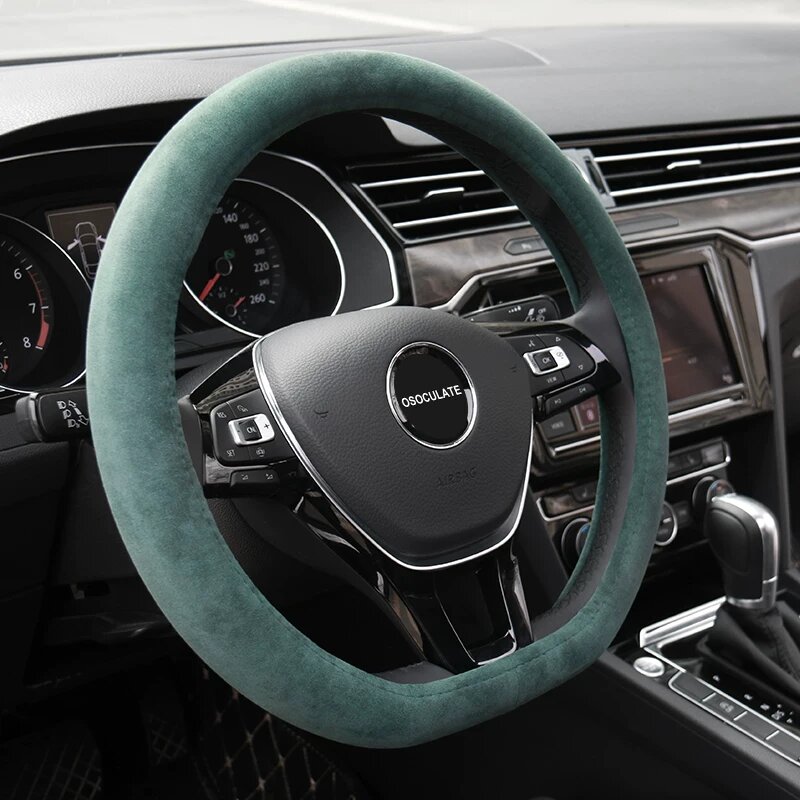 Накладка на руль Alcantara Зеленая D-Тип Плоский Низ Все-Сезонная Ручная Вышивка Суэд