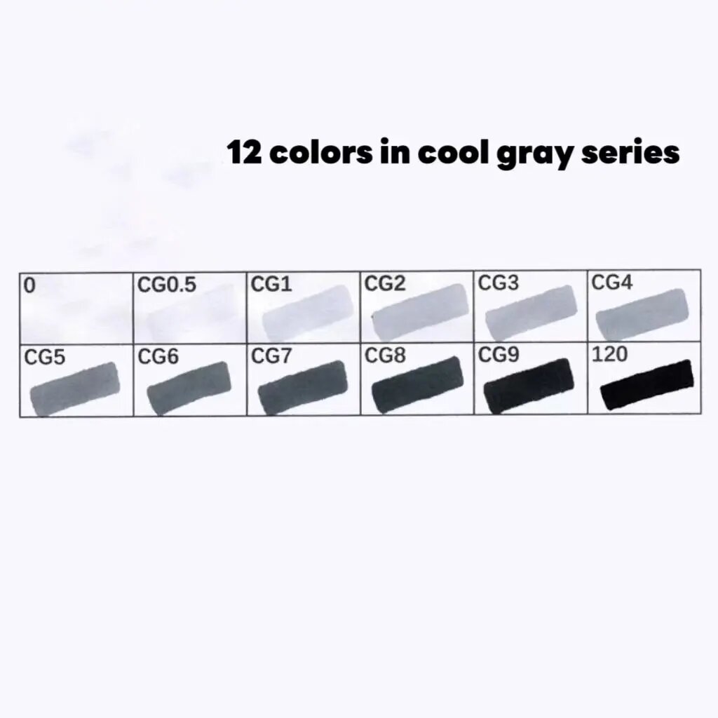Маркеры Kissbuty, 12 цветов, Cool gray series, Серый