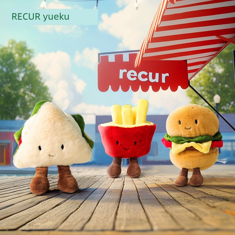 Мягкая игрушка RECUR Yueku Gourmet: плюшевая кукла-тортик, бургер, картофель фри – подарок на день рождения Милый набор