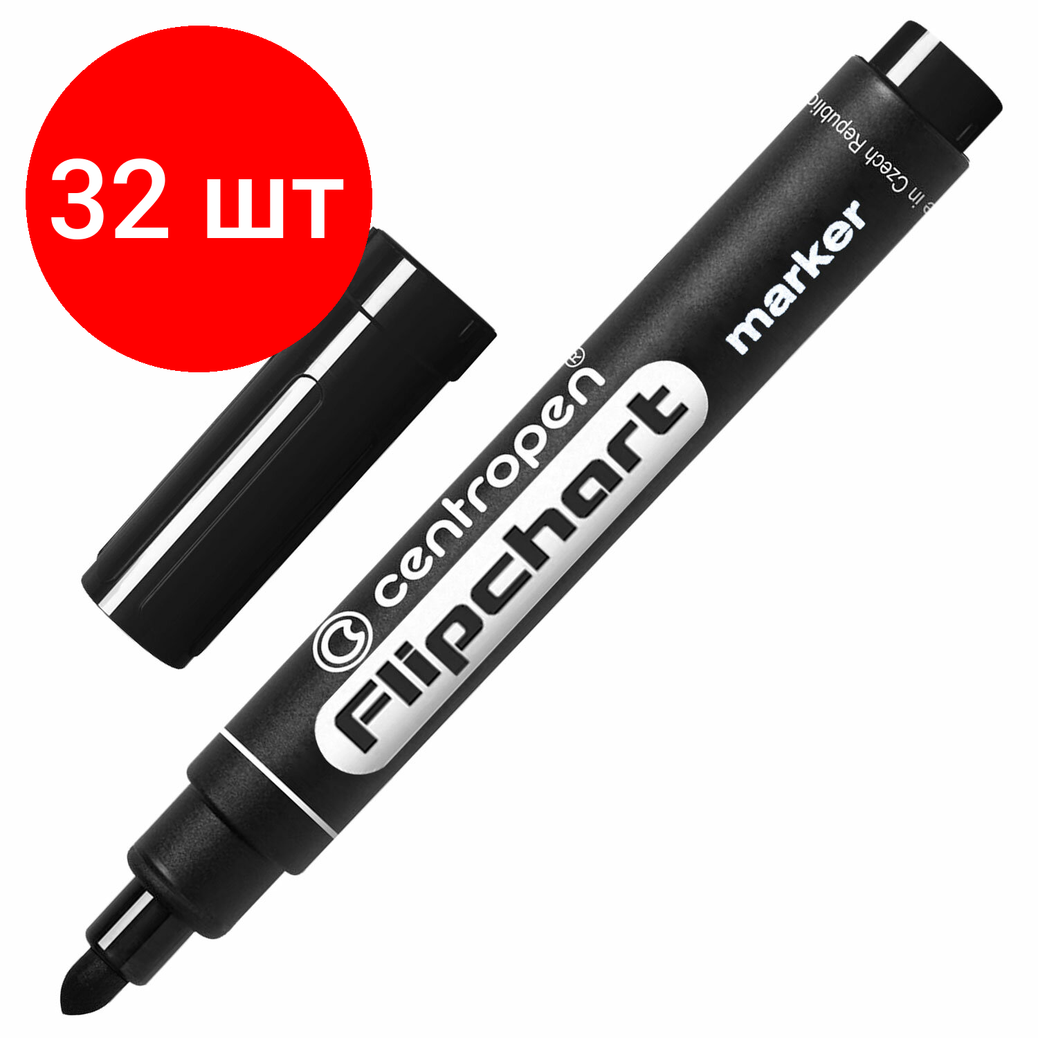 Комплект 32 шт, Маркер для флипчарта черный CENTROPEN, непропитывающий, круглый наконечник, 2.5 мм, 8550, 5 8550 0112