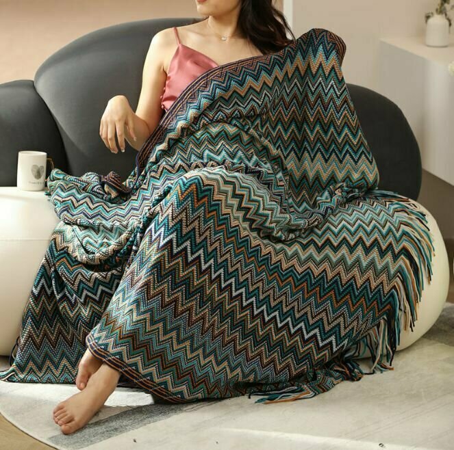 Богемное вязаное покрывало в этническом стиле Бохо , 100% Хлопок (красное) 130X170CM