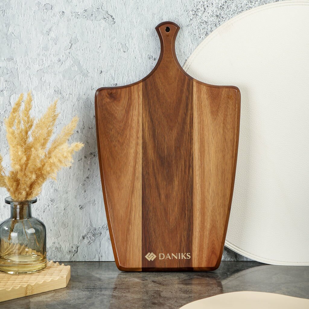 Разделочная доска Daniks из акации 35х20х1.6 см, прямоугольный деревянный инвентарь с ручкой для нарезки и сервировки