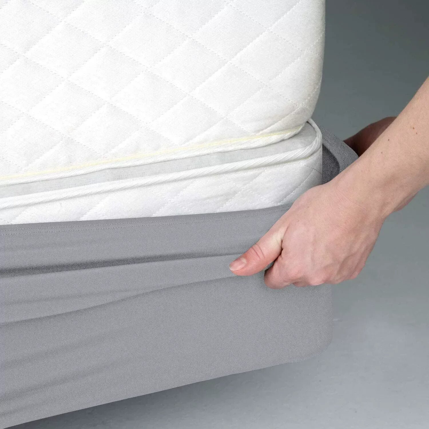 Эластичный чехол для коробки для кровати, 4-сторонний, полиэстер Белый, Queen-180x200cm, Silver grey