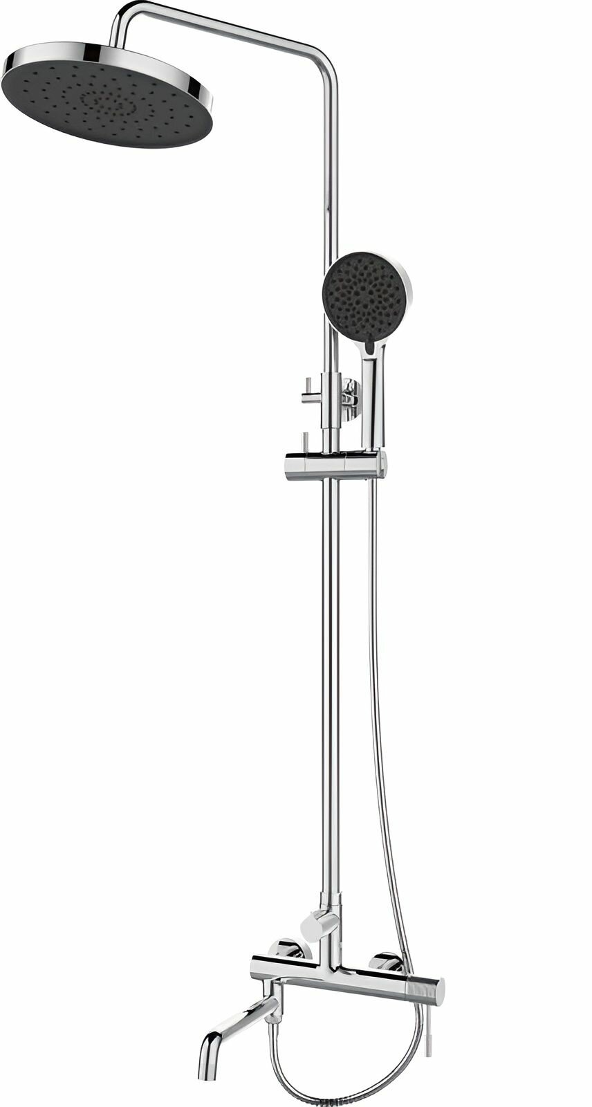 Душевая система, стойка Esbano Daisy DS-XR хромированная глянцевая, телескопическая с тропическим душем и смесителем, прямоугольная, с поворотным изливом, ручной душ три режима со шлангом