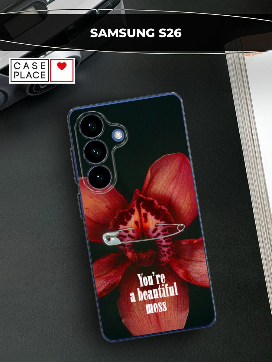 Чехол на Samsung Galaxy S26 / Самсунг Галакси S26 с принтом Красная орхидея с булавкой