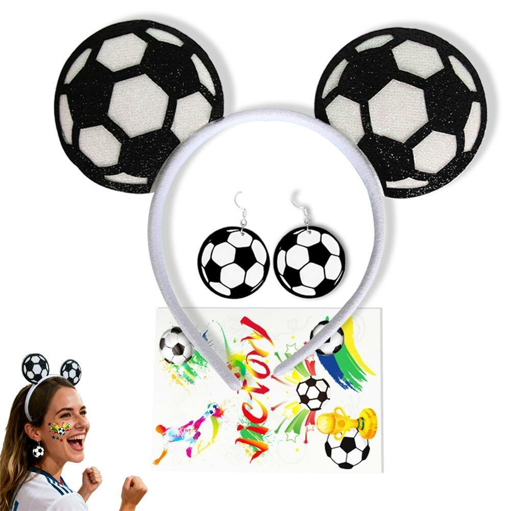 Набор аксессуаров для болельщиков на футбольный матч, декор для фотосессии, ободки с футбольным мячом и серьги-наклейки