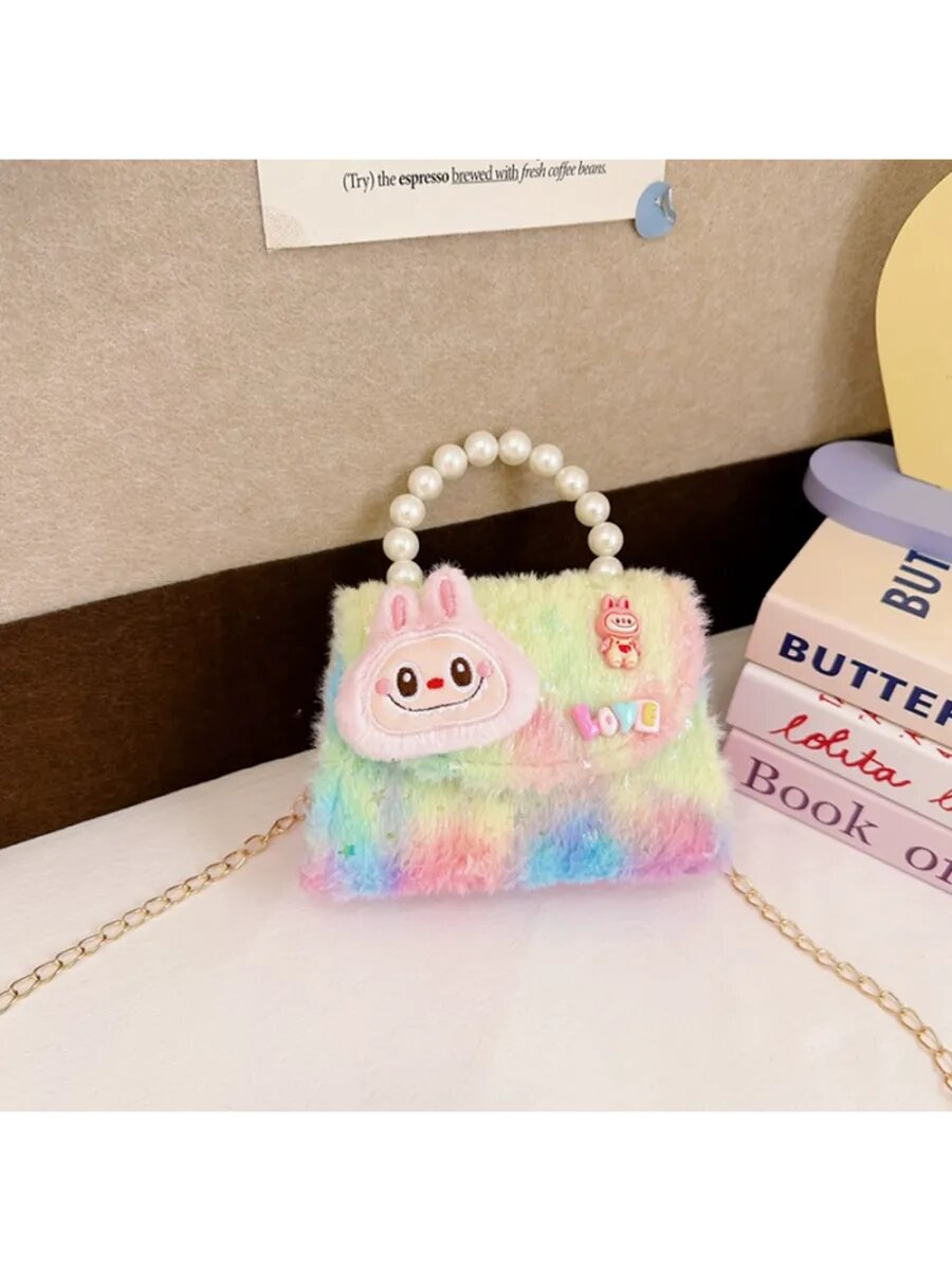 Детская плюшевая сумка-принцесса, сине-зеленая