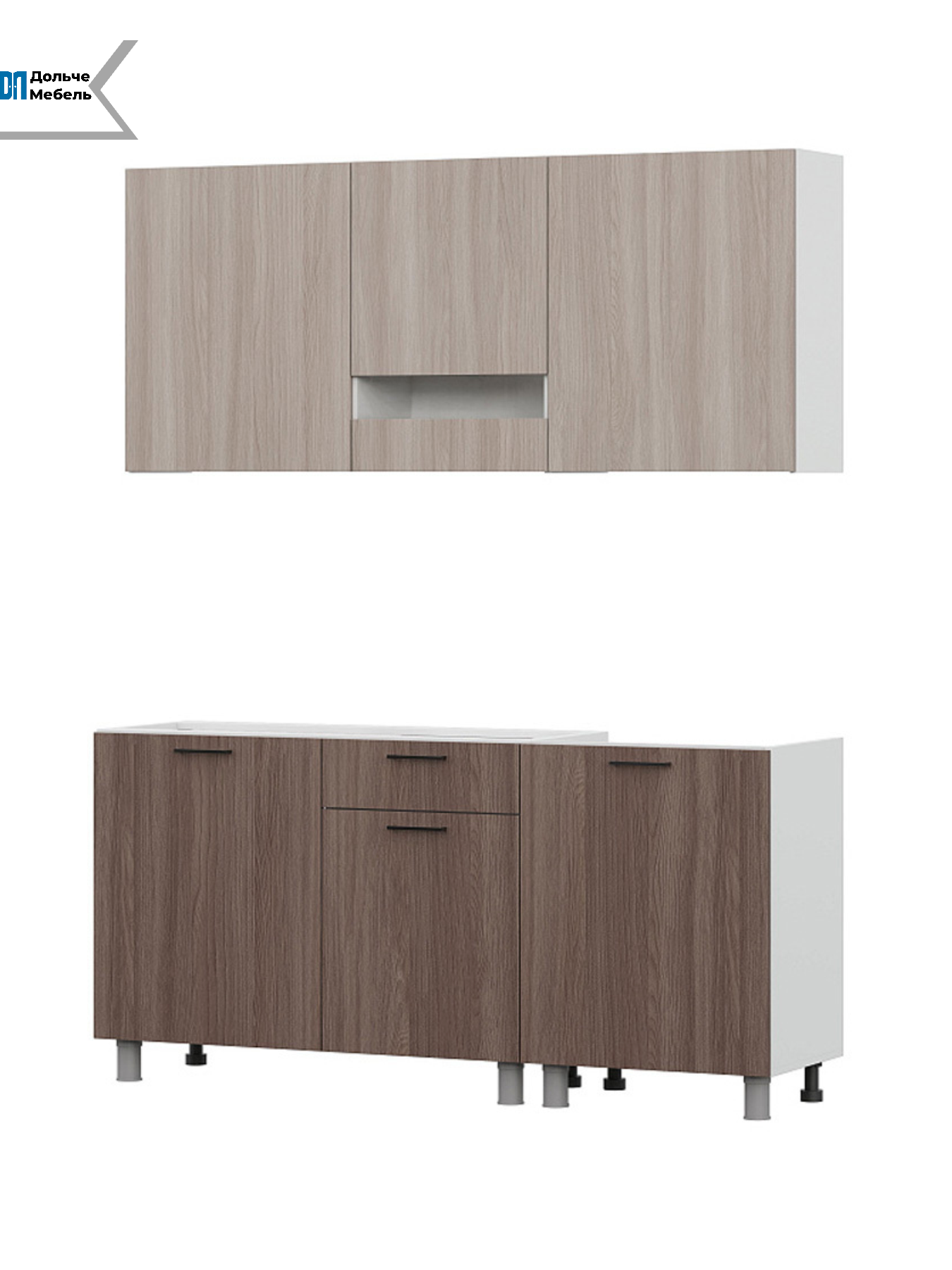 Кухонный гарнитур Розалия 170 см модульный прямой, без столешницы, ясень шимо светлый / темный