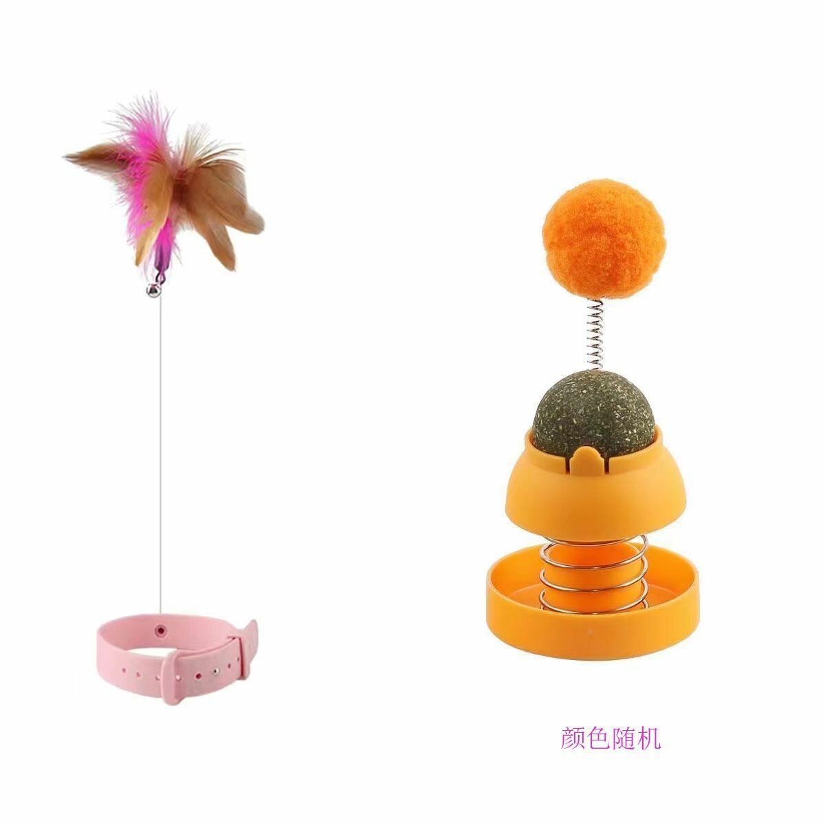 Кошачья игрушка-мячик с кошачьей мятой + Волчок-ожерелье для кошек - Интерактивная самомассажная игрушка для котят, с