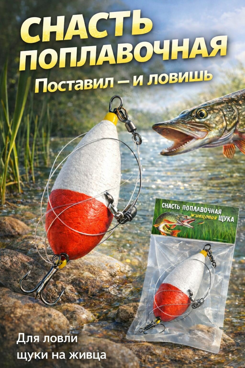 Поплавочная оснастка на щуку на живца, готовая снасть 10 г, тройник